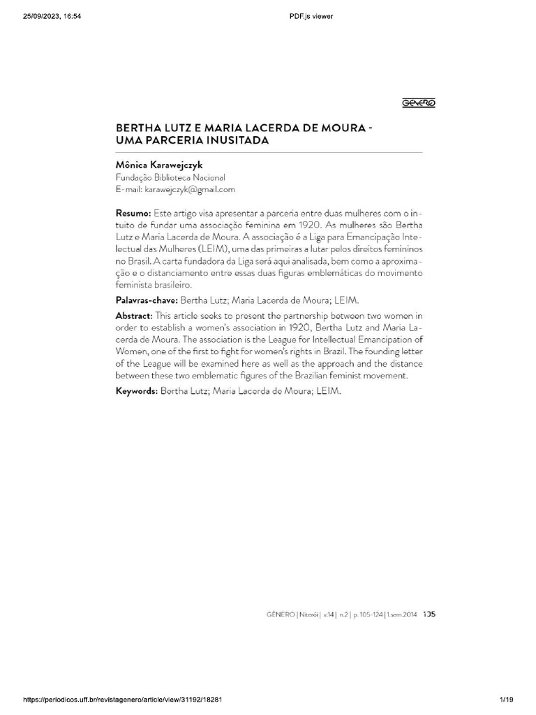 Maria Lacerda Bertha Lutz | PDF