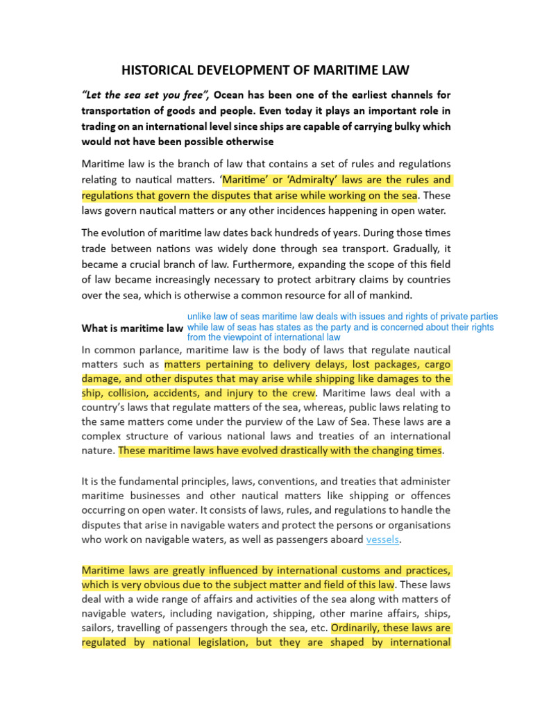 Historical Development of Maritime Law | PDF | Admiralty Law | Roman Law