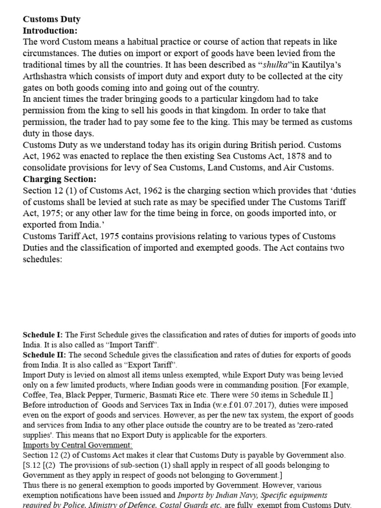 Customs Duty Overview India | PDF | Customs | Tax Exemption