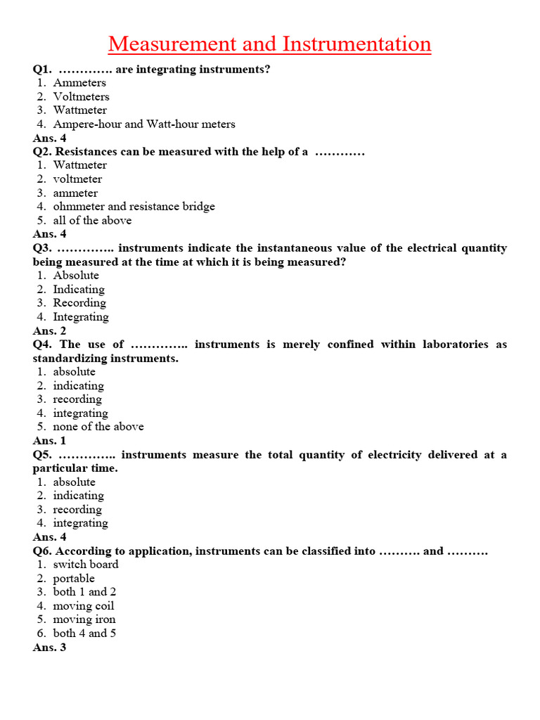Measurement MCQ | Download Free PDF | Inductance | Transformer