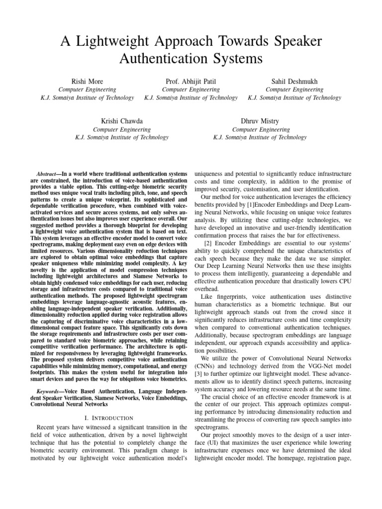 A LightWeight Approach Towards Speaker Authentication | PDF | Artificial Neural Network ...