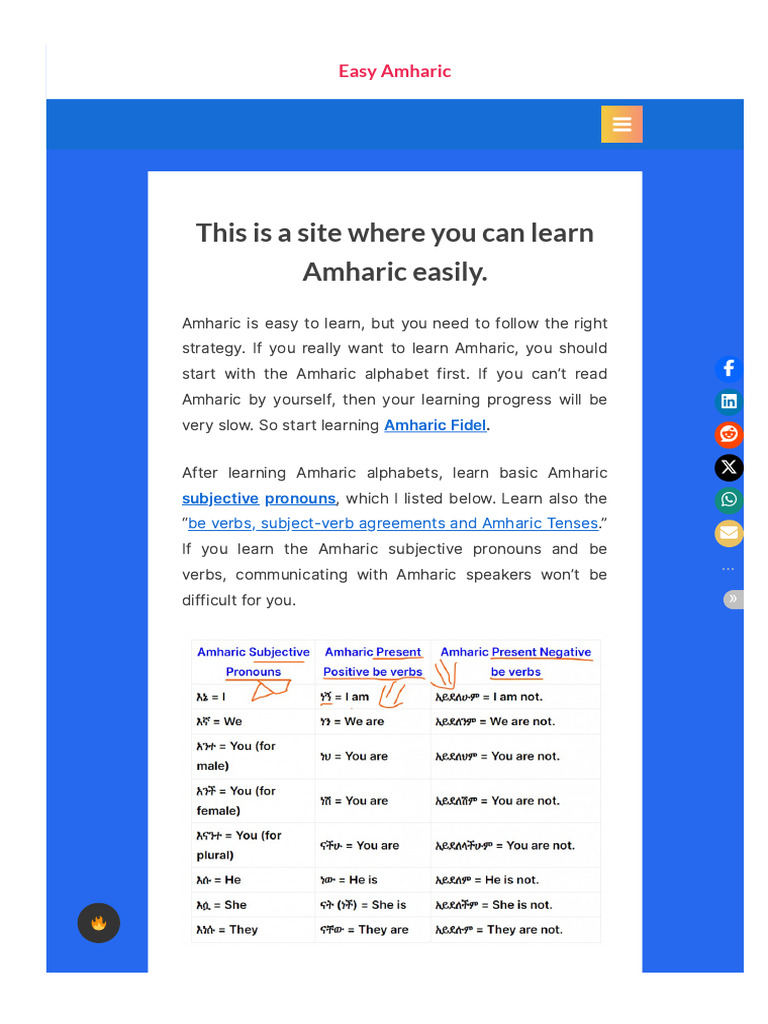 How To Learn Amharic Easily | PDF | English Language | Verb