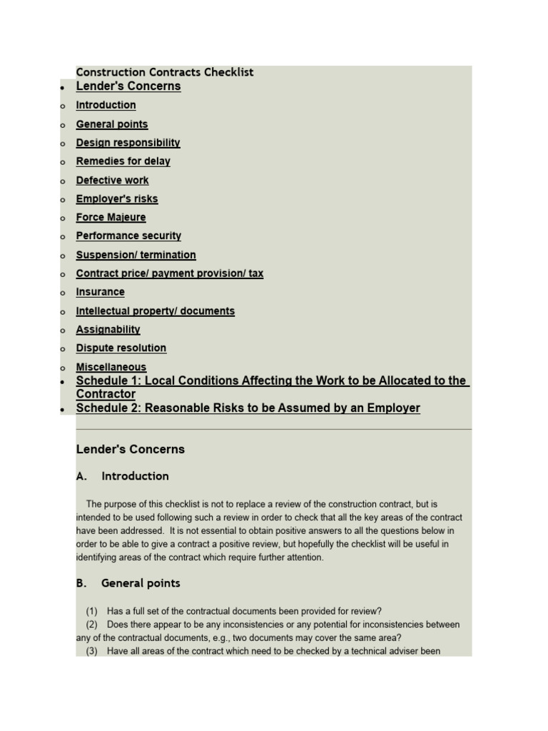 Construction Contracts Checklist | PDF | Arbitration | Insurance