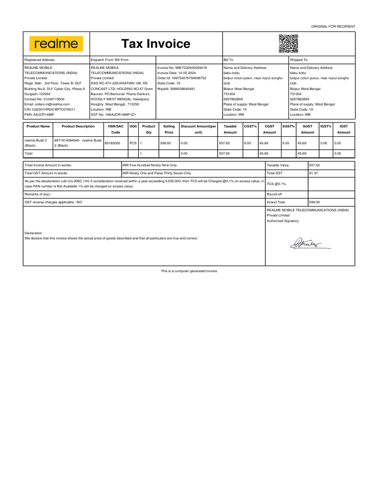 Tax Invoice | PDF | Public Finance | Taxation