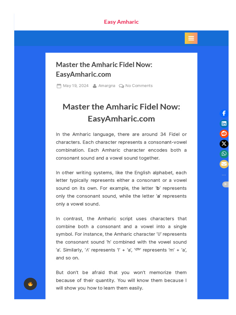 Mastering Amharic Fidel Basics | PDF | Consonant | Linguistics
