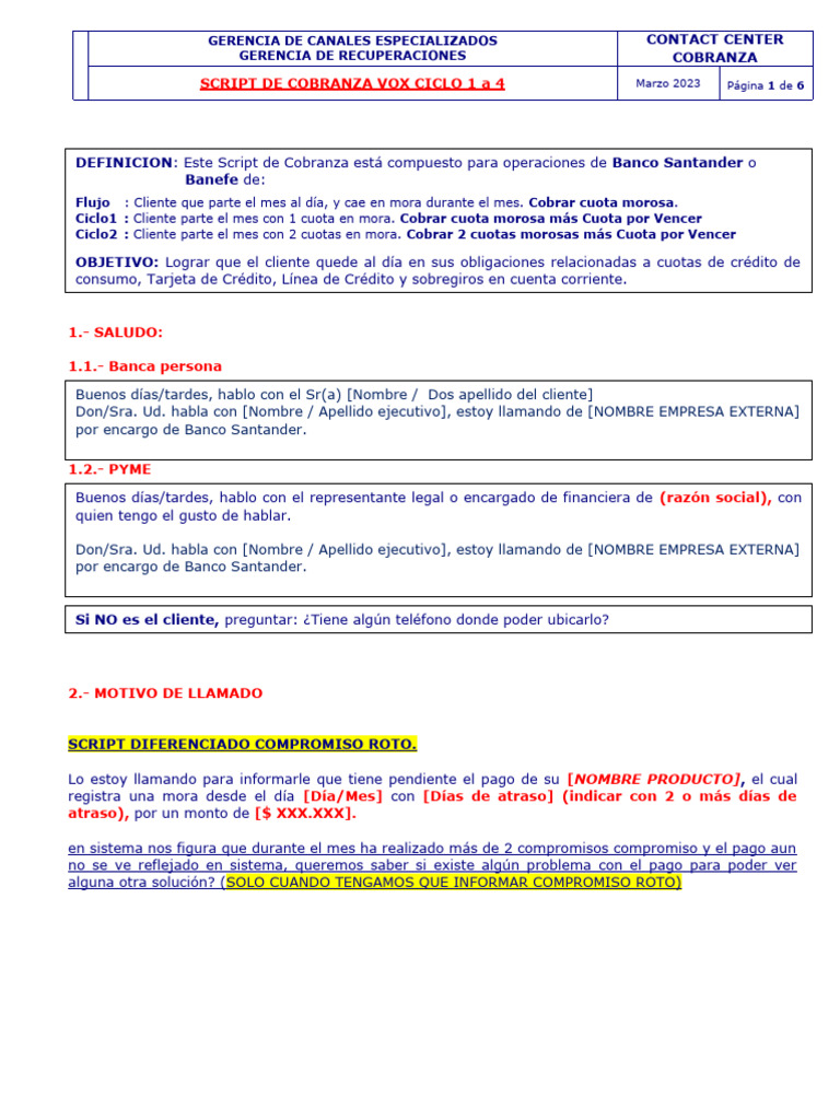 Script Cobranza Outbound Ciclo 1 A 4 - Externa - 2023 ACTUALIZADO 2024 ...