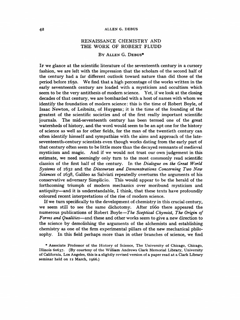 Allen Debus, Reinassance Chemistry and The Work of Robert Fludd | PDF ...