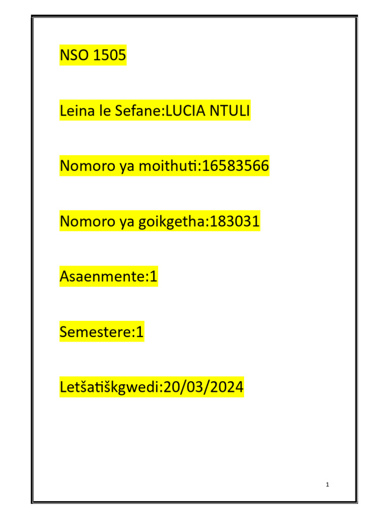 Nso 1505 Assessment 1 | PDF