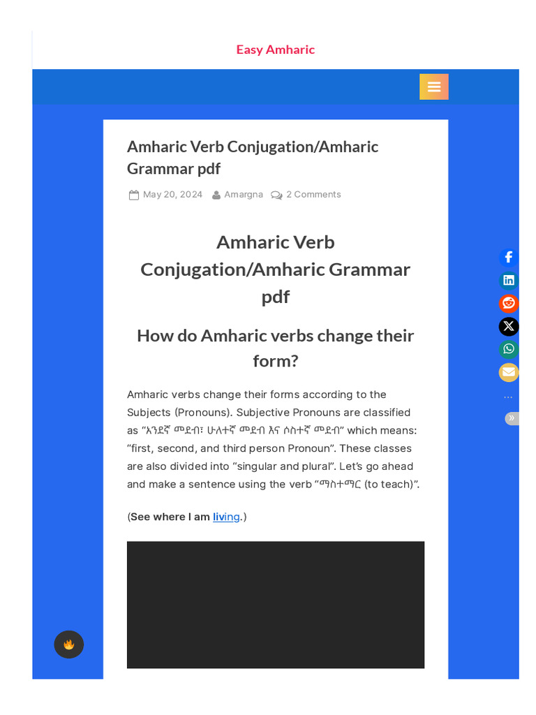 Amharic Verb Conjugation/Amharic Grammar PDF | PDF | Grammatical Number | Verb
