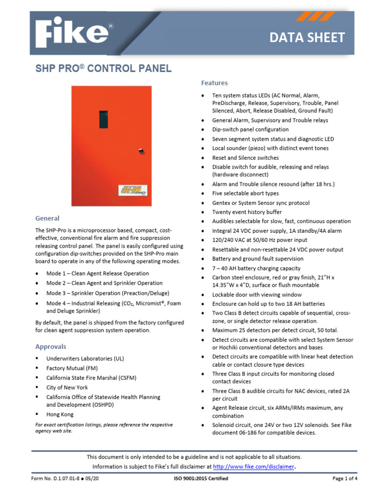 Data Sheet: SHP Pro Control Panel | PDF | Relay | Amplifier