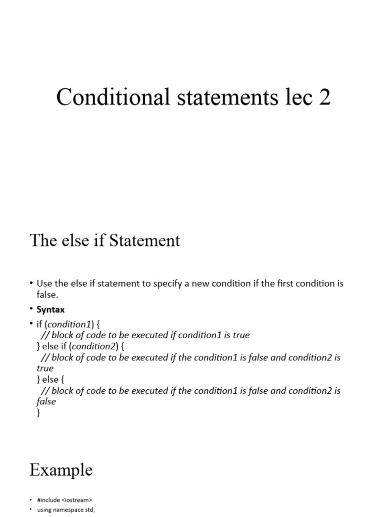Conditional Statements Lec 2 | PDF | Namespace | Programming Paradigms Conditional Statements Lec 2 | PDF | Namespace | Programming Paradigms