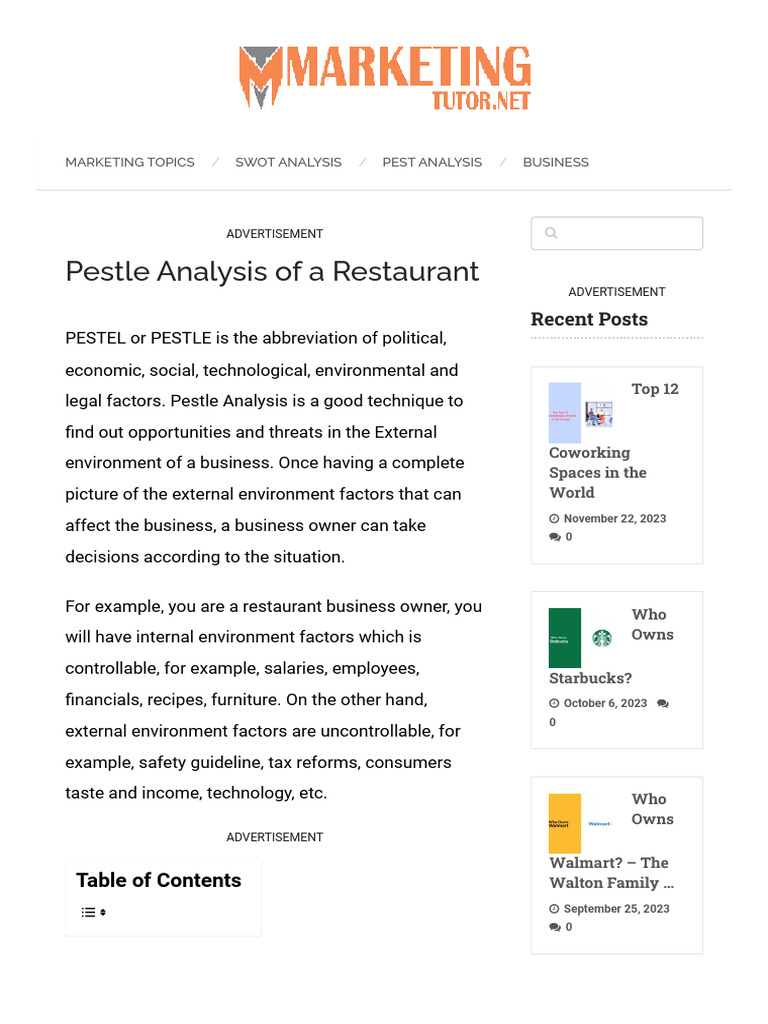 An Example of Pestle Analysis of A Restaurant - Marketing Tutor | PDF ...