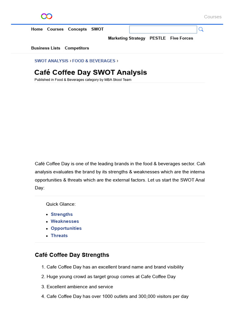 Café Coffee Day SWOT Analysis - Key Strengths & Weaknesses _ MBA Skool ...