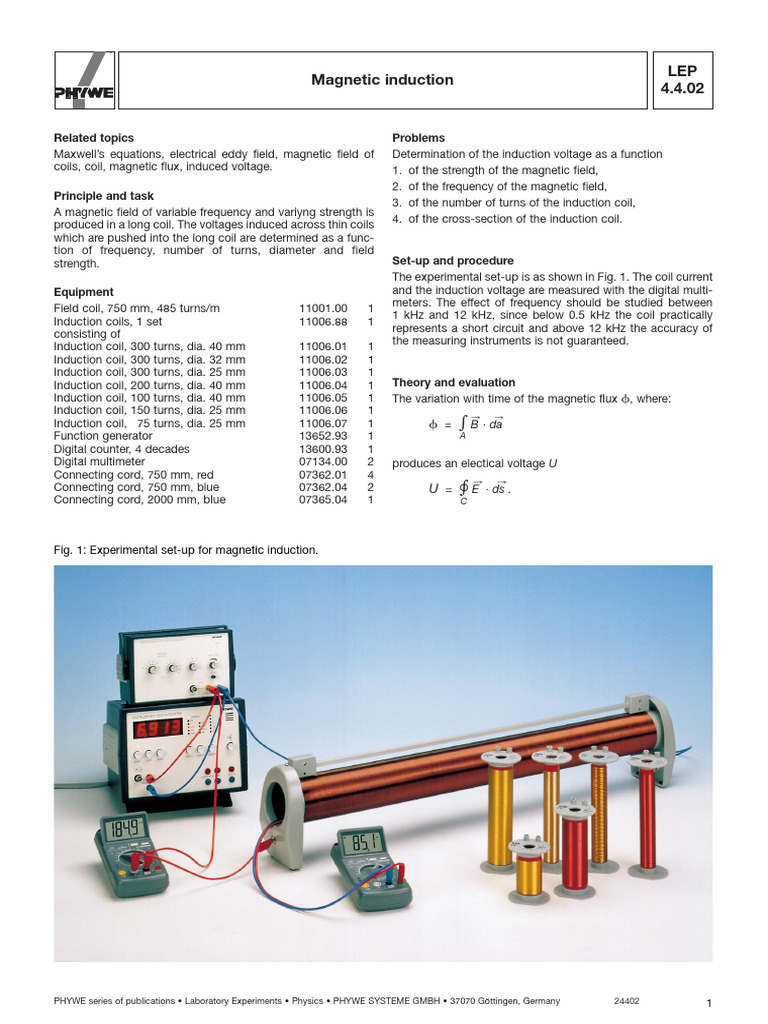 LEP 4.4.02 Magnetic Induction: Related Topics Problems | PDF | Inductor | Electromagnetic Induction