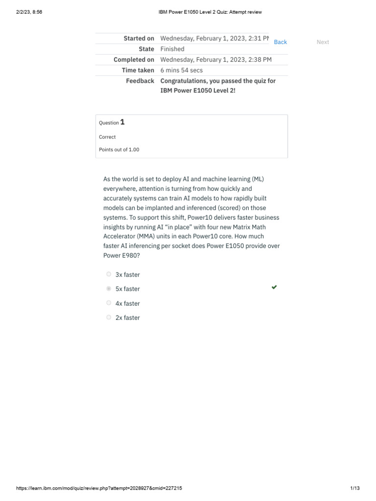 IBM Power E1050 Level 2 Quiz - Attempt Review | PDF | Virtualization | Cloud Computing