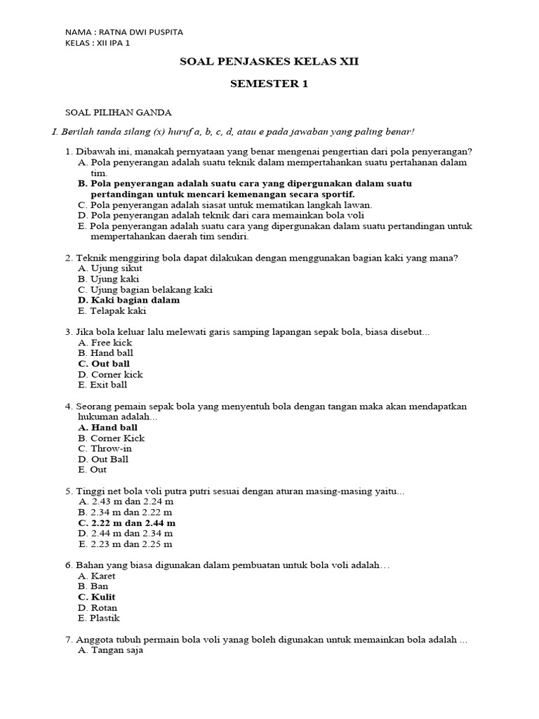 Soal Pilgan Pjok Ratna Dwi | PDF