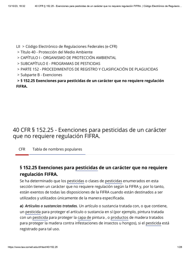 Exenciones de Pesticidas según 40 CFR § 152.25 | PDF | Pesticida | Feromona