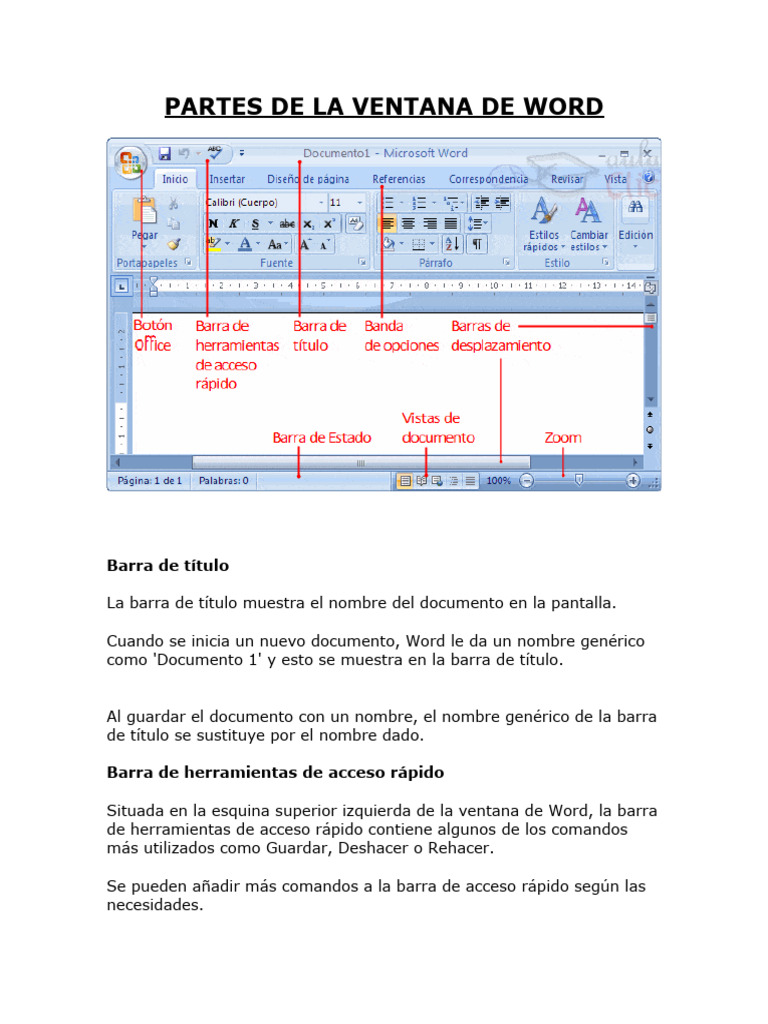 Partes de La Ventana de Word | PDF | Botón (Computación) | Ventana ...