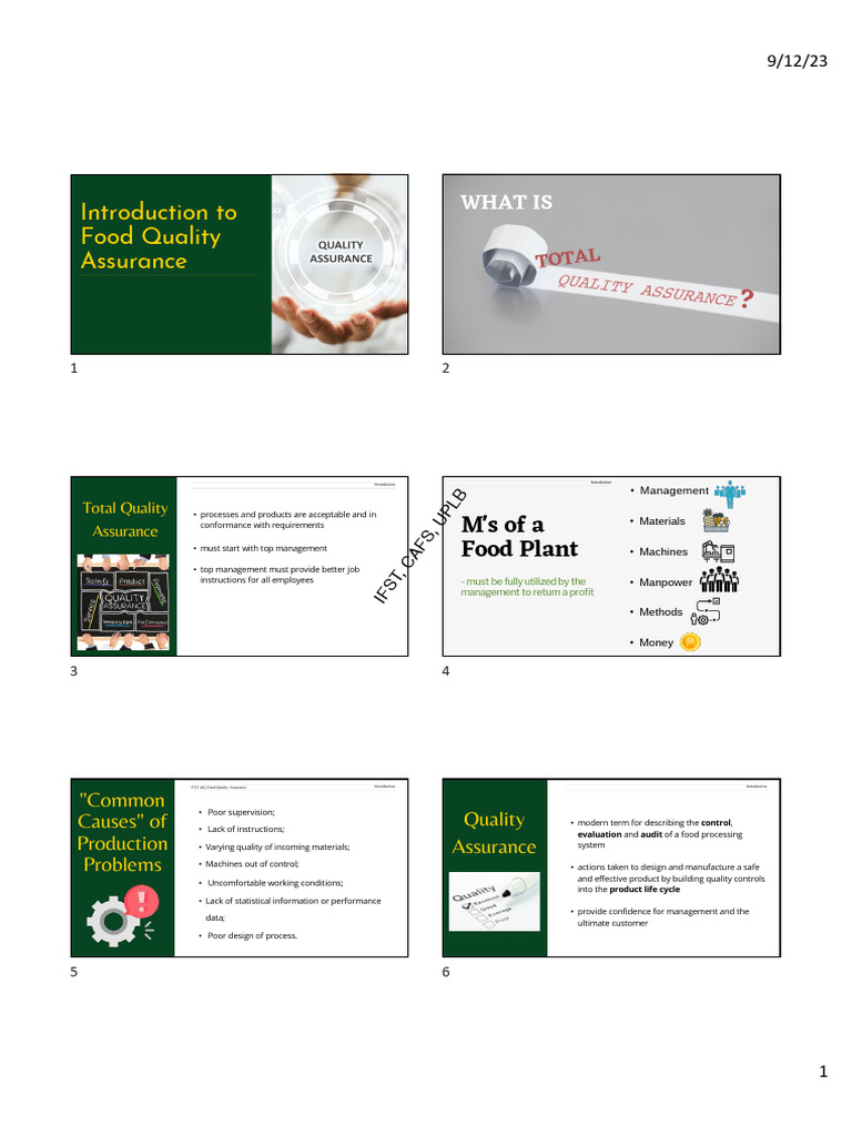 1.introduction To Food QA | PDF | Quality Assurance | Cost