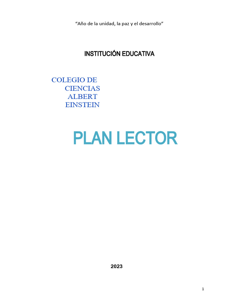 Plan Lector 2023 - IEPAE - Final | PDF | Comprensión lectora | Maestros