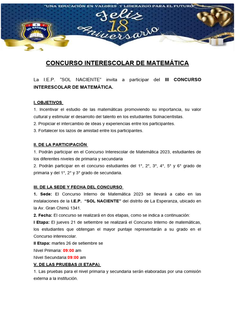 Concurso Escolar de Matemática | PDF | Crecimiento personal y profesional | Métodos y materiales ...