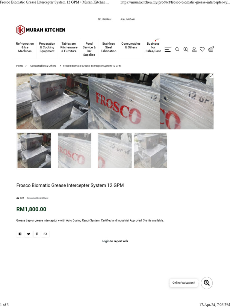 Frosco Biomatic Grease Intercepter System 12 GPM - Murah Kitchen ...