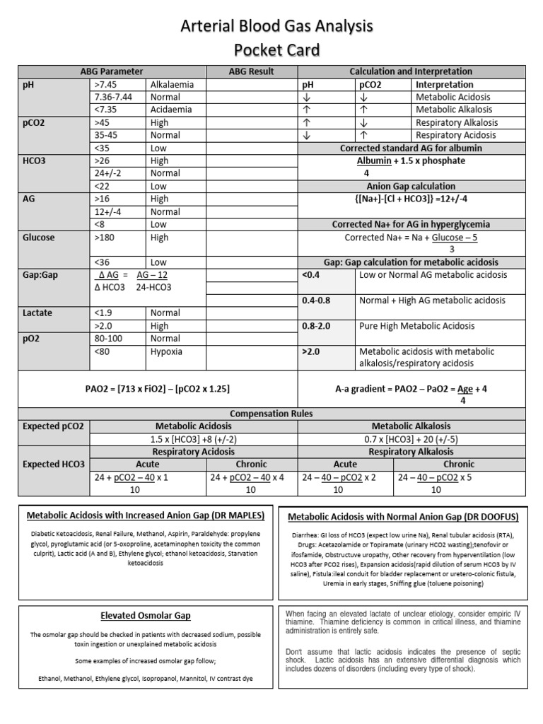 ABG Pocket Card | PDF | Clinical Medicine | Medical Specialties