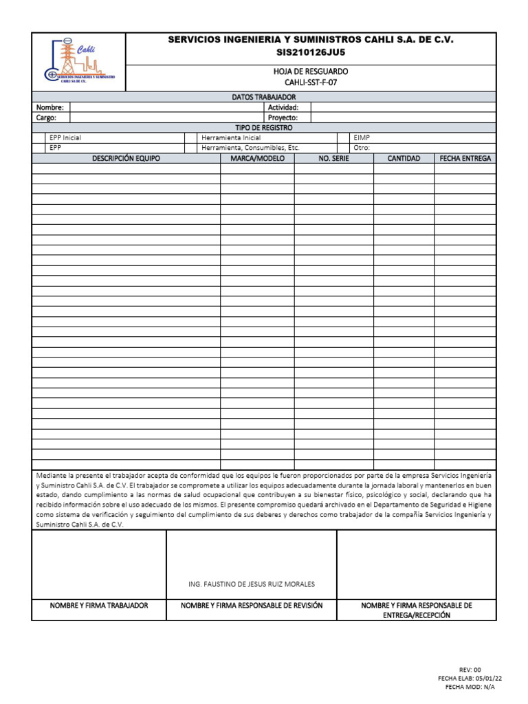 Hoja de Resguardo | PDF