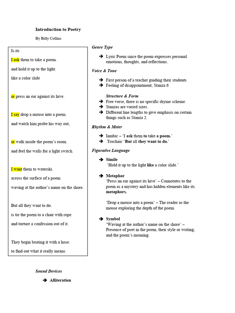 Collins Poetry HW | PDF | Poetry | Poetics