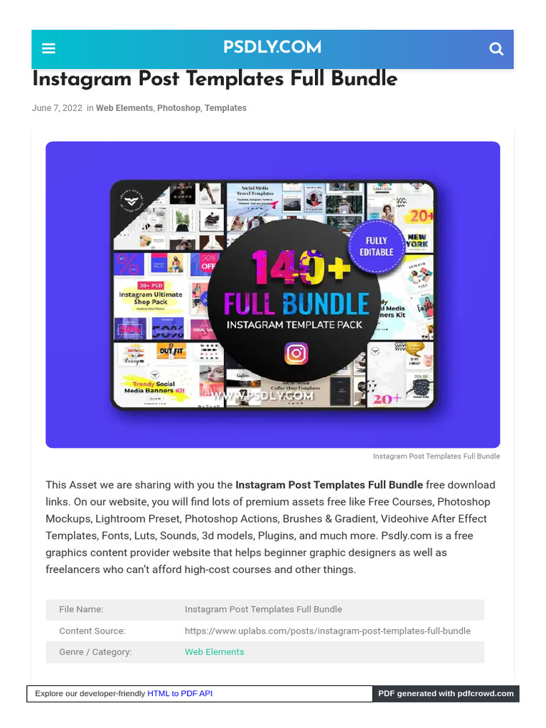 Instagram Post Templates Full Bundle | PDF | Adobe Photoshop | Digital ...