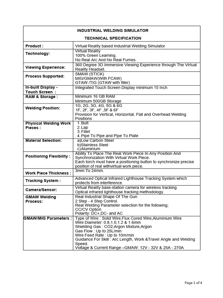 Welding Sim. Specifications | PDF | Welding | Construction