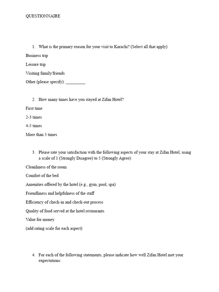 Final Questionnaire | PDF | Hotel | Business