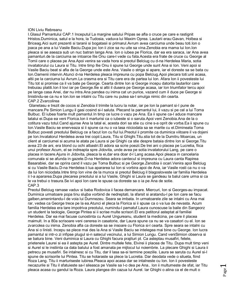 ION Liviu Rebreanu Rezumat Pe Capitole | PDF