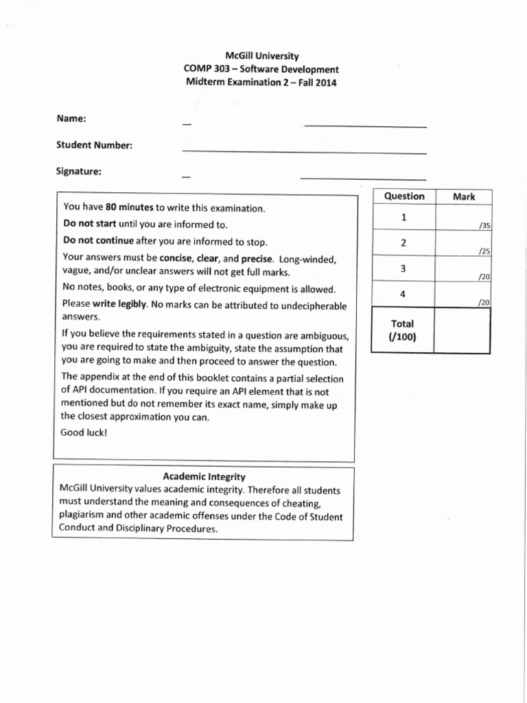 COMP 303 Midterm 2 Fall 2014 | PDF