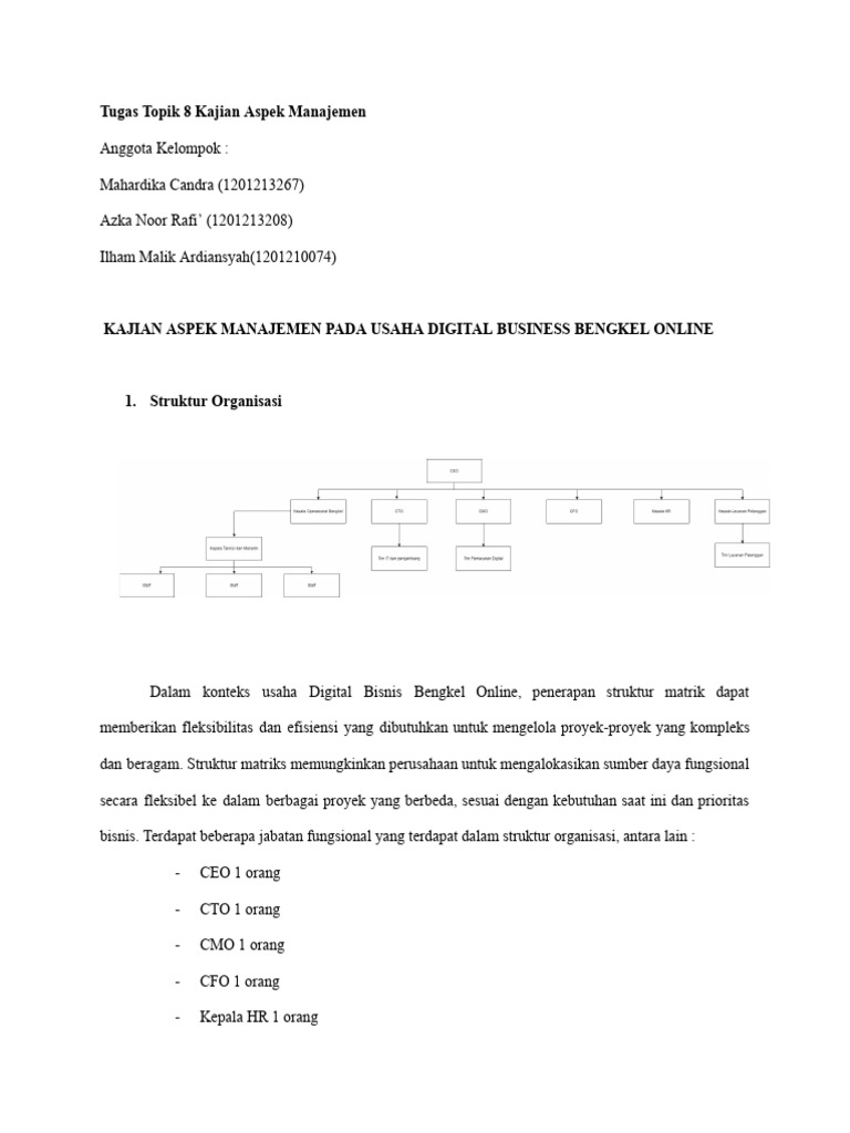 Tugas Topik 8 Kajian Aspek Manajemen - Mahardika Candra (1201213267) - Azka Noor Rafi ...