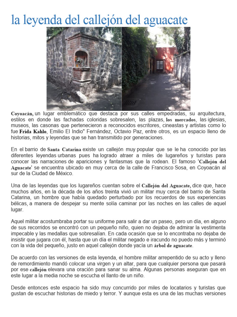 La Leyenda Del Callejón Del Aguacate | PDF | Viajes y turismo