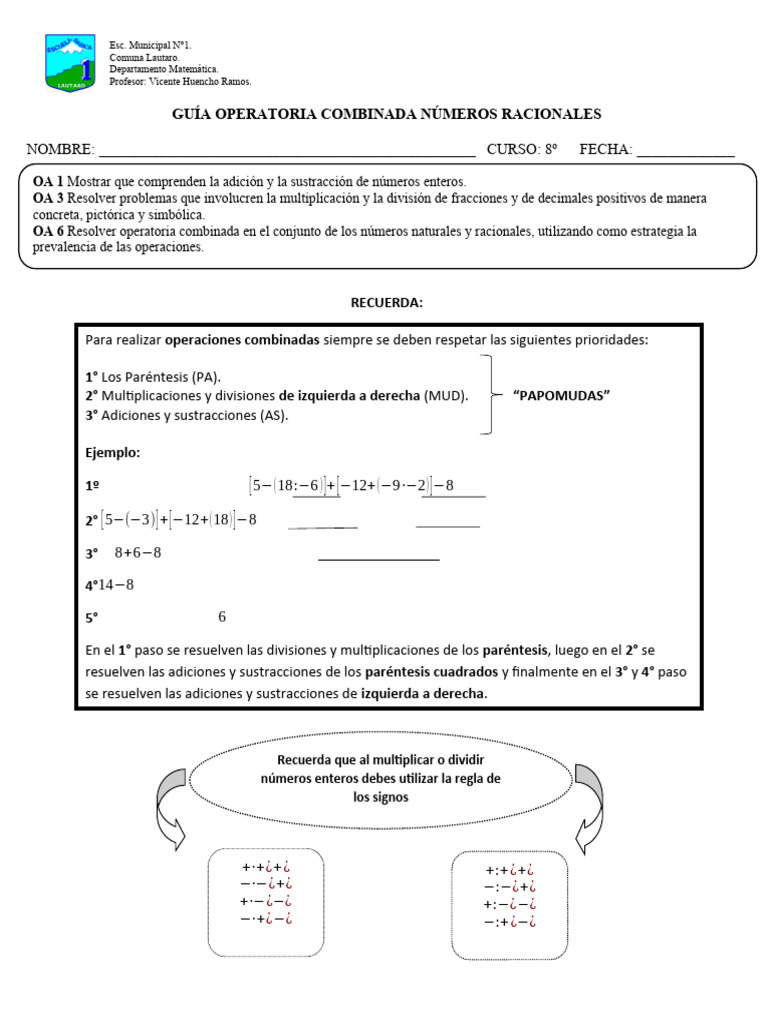 Guia Operatoria Combinada 8vo | PDF | Entero | Lógica matemática