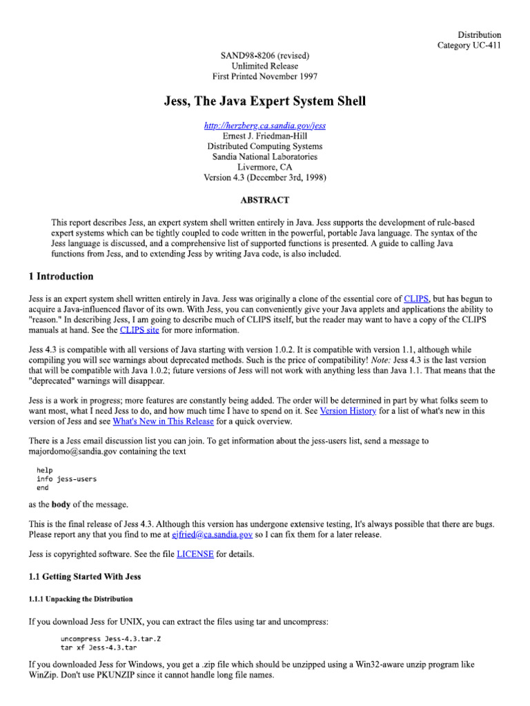 Jess The Java Expert System Shell | PDF
