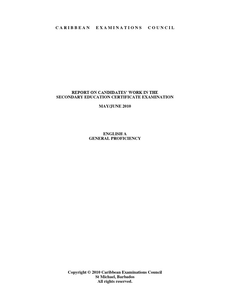 CSEC 2010 Jun EnglishA SR | PDF | Reading Comprehension | Linguistics