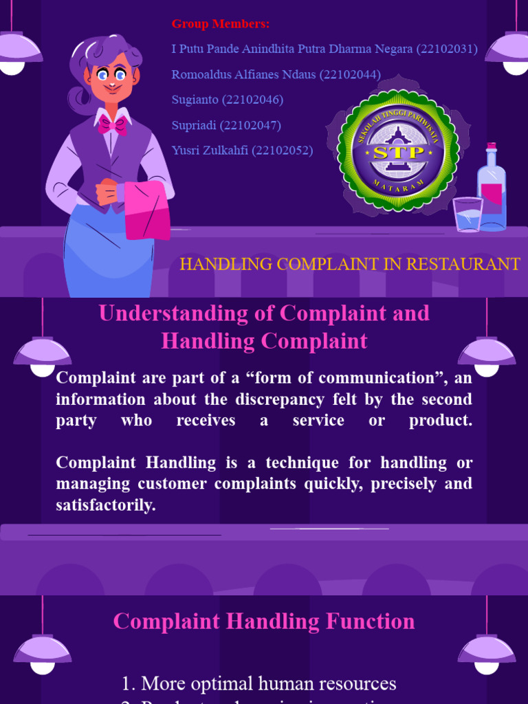 Effective Complaint Handling in Restaurants | PDF | Waiting Staff ...