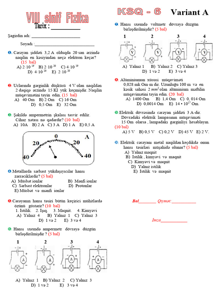Fizika_8_KSQ -6._Seyran_Aliyev_Bal sistemi ile | PDF