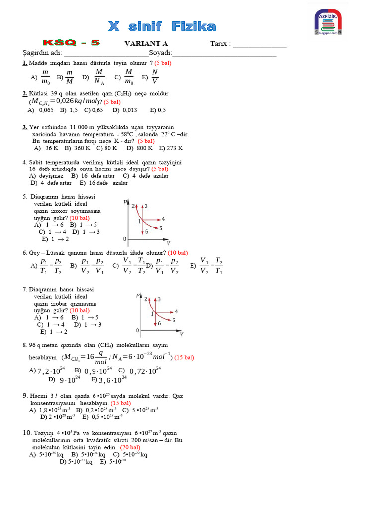 Fizika - 10 - KSQ - 5 - Seyran - Aliyev - (MKN) - Bal Sistemi Ile | PDF