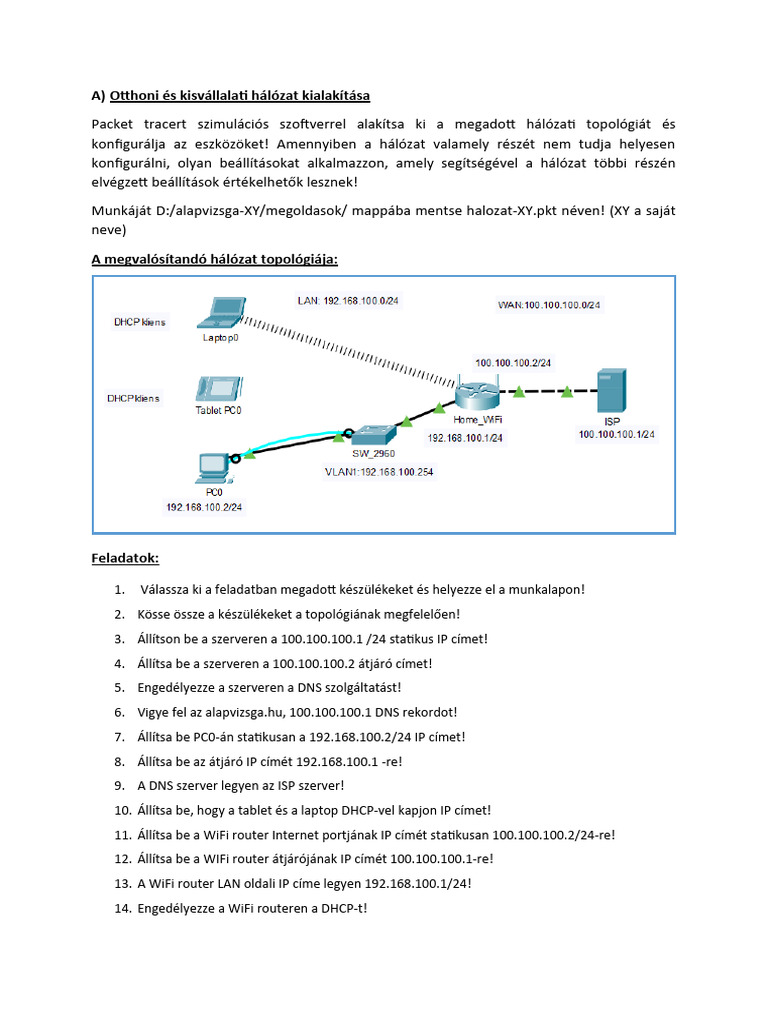 Alapvizsga - Hálózati Feladat - 2022 - Máj - Feladatlap | PDF