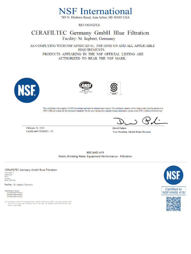 NSF Certificates 03-2023 | PDF