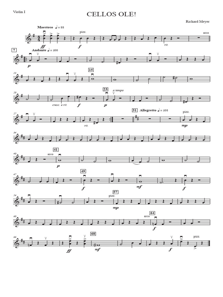 CELLOS OLE! - SCORE - Violin I | PDF