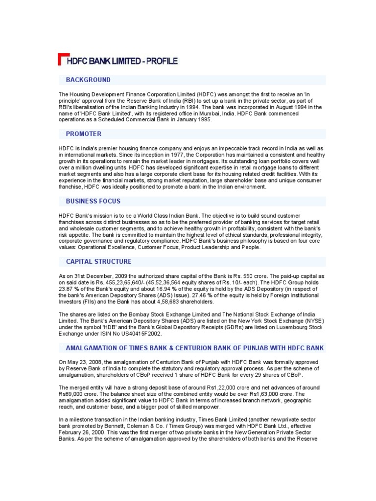 HDFC Profile | PDF | Debit Card | Reserve Bank Of India