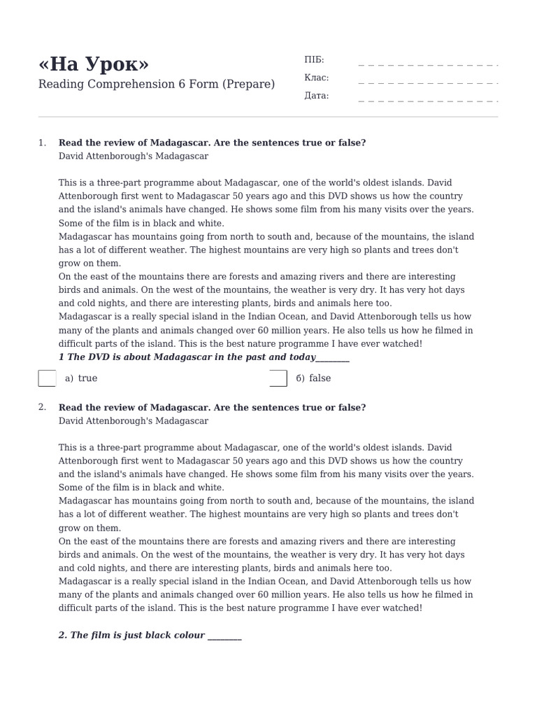 reading-comprehension-6-form-prepare | PDF | Mountains | Madagascar