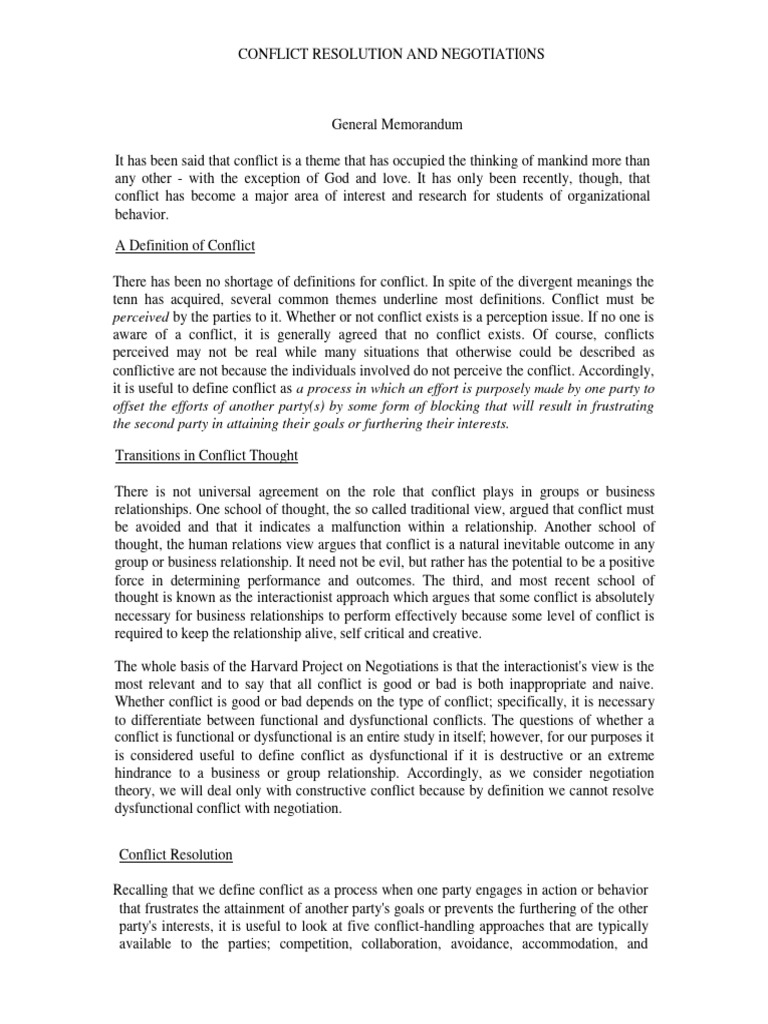 Conflict Resolution Memo | Download Free PDF | Negotiation | Conflict ...