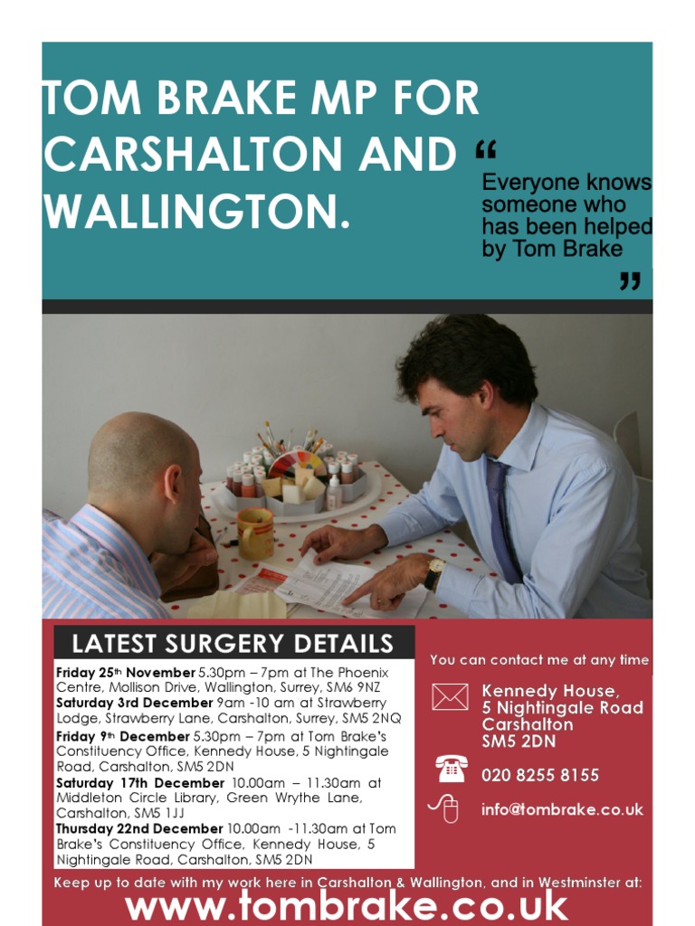 Tom Brake MP Surgery Schedule 2023 | PDF