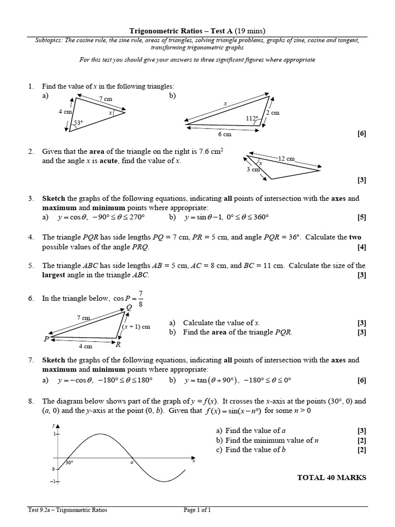 Test 9.2a - Trigonometric Ratios | PDF | Trigonometric Functions | Triangle Test 9.2a - Trigonometric Ratios | PDF | Trigonometric Functions | Triangle